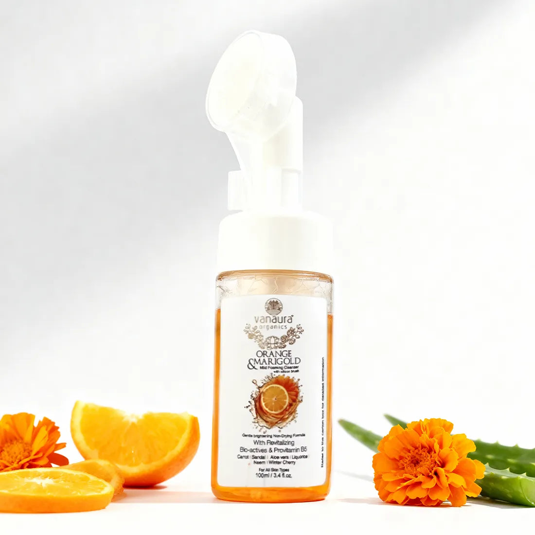 Orange and marigold Mild foaming face cleanser with silicon brush-100m ...
